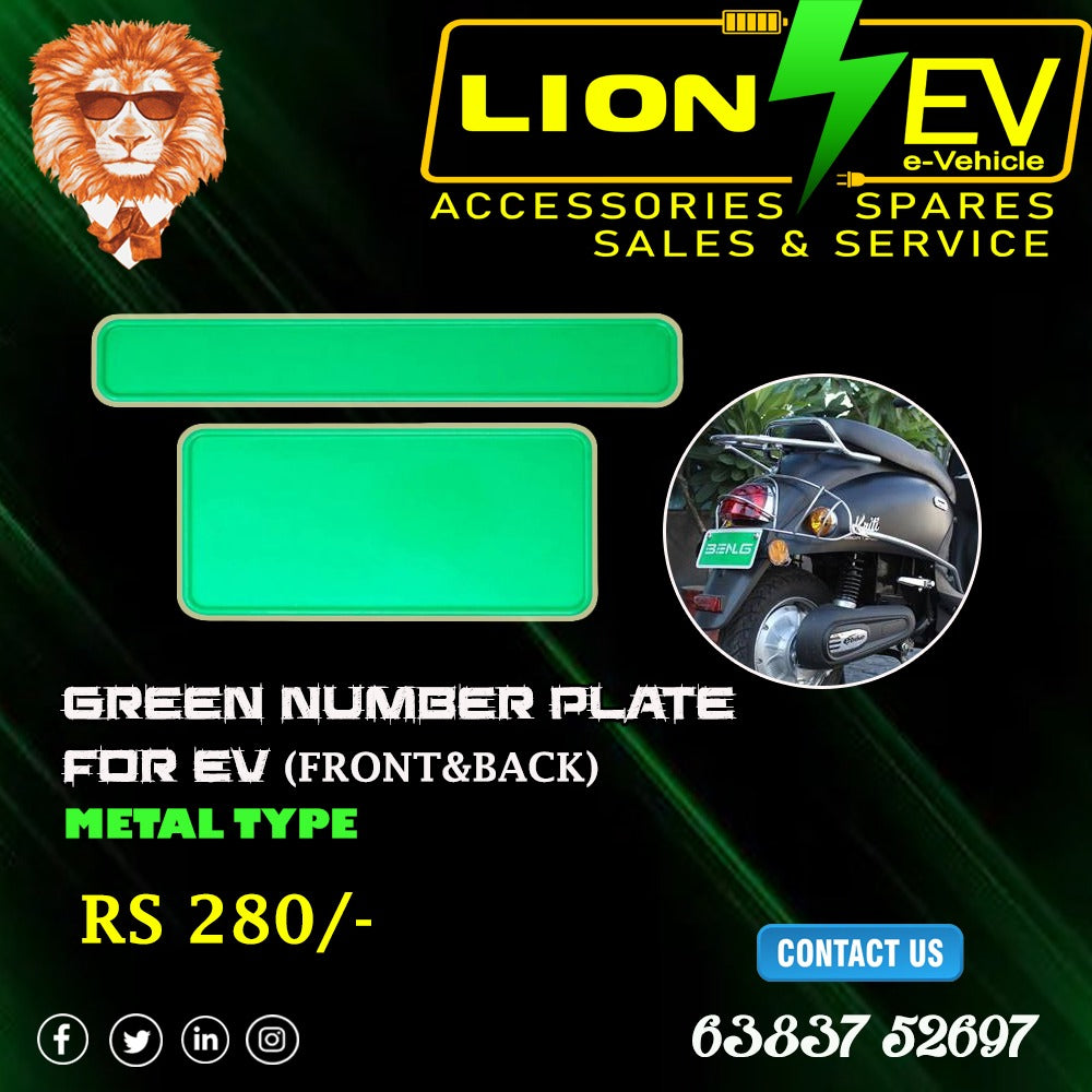 Buy EV Green Number Plate Front & Back Metal type in best price – Lion EV